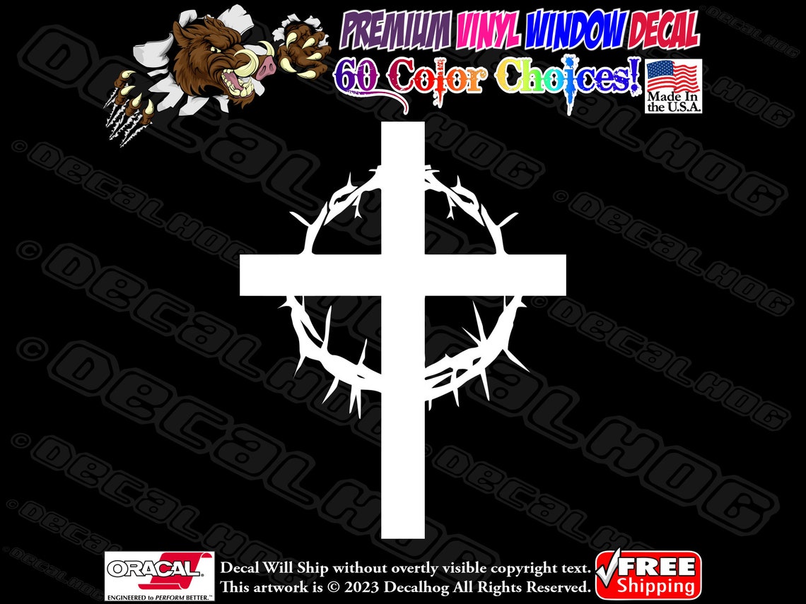 Christianity Cross Crown of Thorns God Vinyl Decal Car Truck Laptop ...