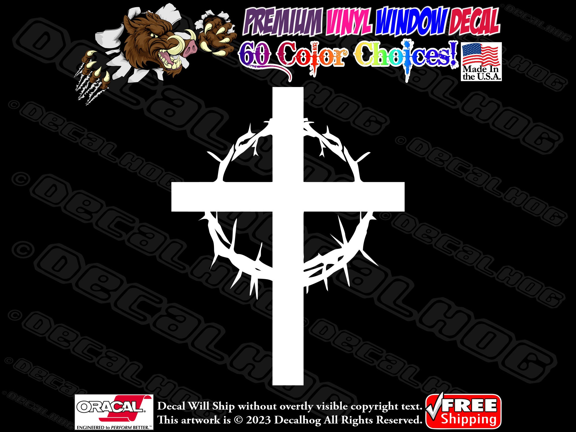 Christianity Cross Crown of Thorns God Vinyl Decal Car Truck Laptop ...
