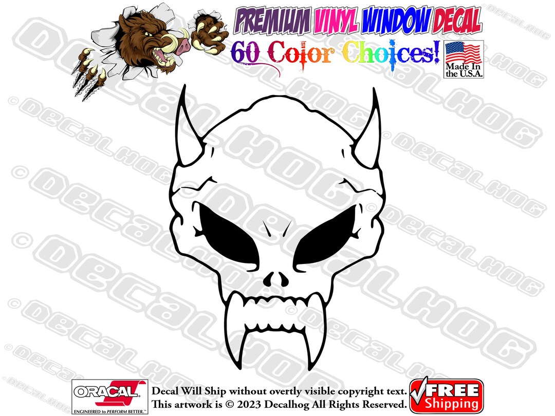 Horned Fanged Evil Skull Vinyl Decal Car Truck Laptop Wall Window ...