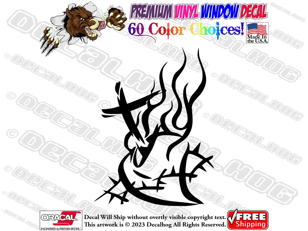 Sacred Heart of Christ Thorns Cross Flame Vinyl Decal Car Truck Laptop ...