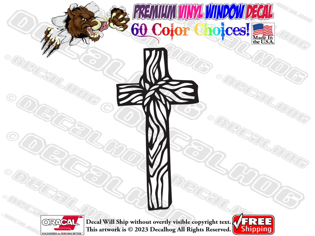 Crucifix Wooden Cross Vinyl Decal Car Truck Laptop Wall Window Graphics ...