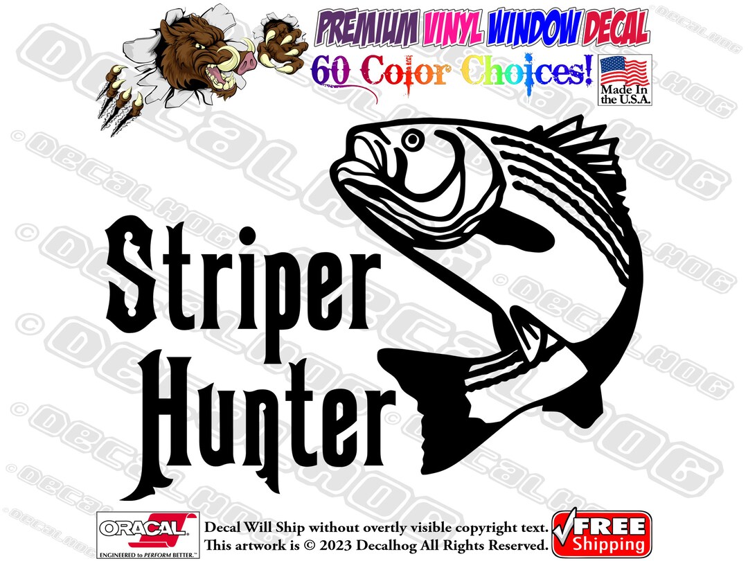 Striper Hunter Atlantic Striped Bass Fishing Vinyl Decal Car Truck ...