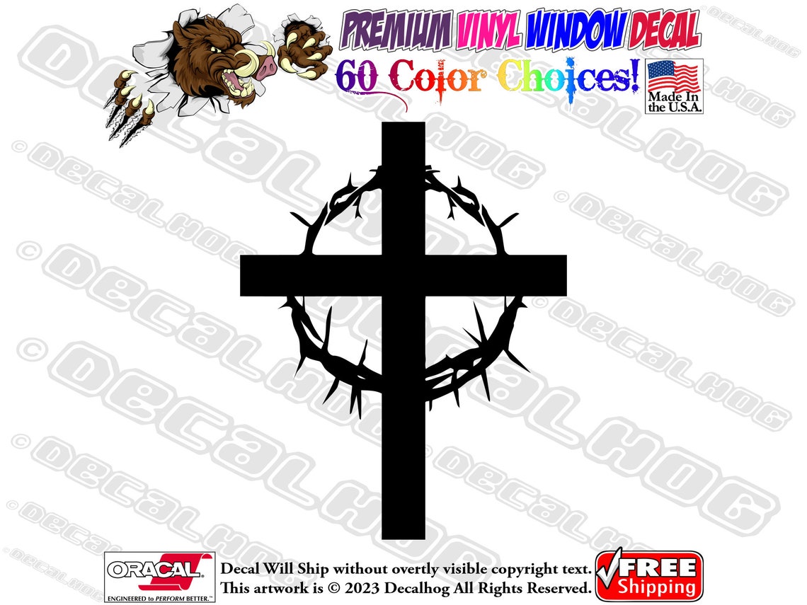 Christianity Cross Crown of Thorns God Vinyl Decal Car Truck Laptop ...