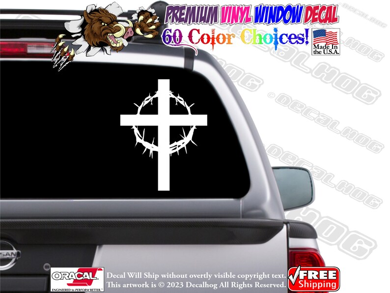 Christianity Cross Crown of Thorns God Vinyl Decal Car Truck Laptop ...