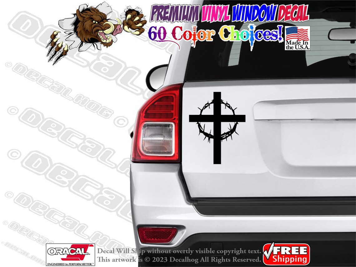 Christianity Cross Crown of Thorns God Vinyl Decal Car Truck Laptop ...