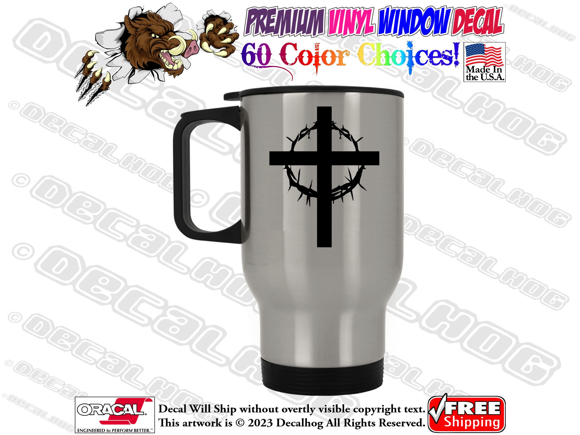 Christianity Cross Crown of Thorns God Vinyl Decal Car Truck Laptop ...