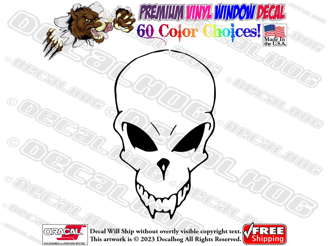 Slender Skull With Fangs Vinyl Decal Car Truck Laptop Wall Window ...