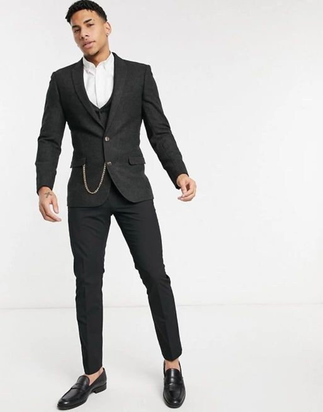 Luxury Designer Men Suits Dark Black Tweed Wool Mix 3 Piece - Etsy