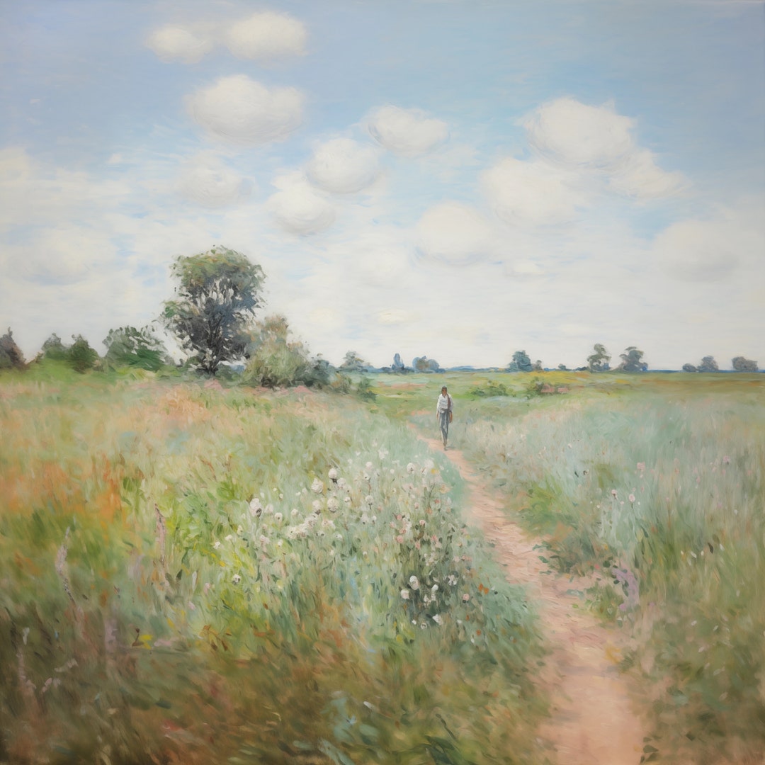 Printable Countryside Landscape Painting, Wildflowers, Rustic ...