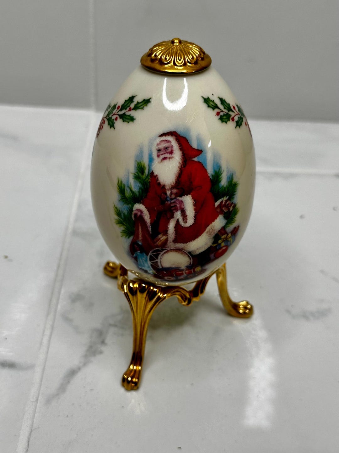 Lenox Porcelain Christmas Egg in Gold Stand - Etsy