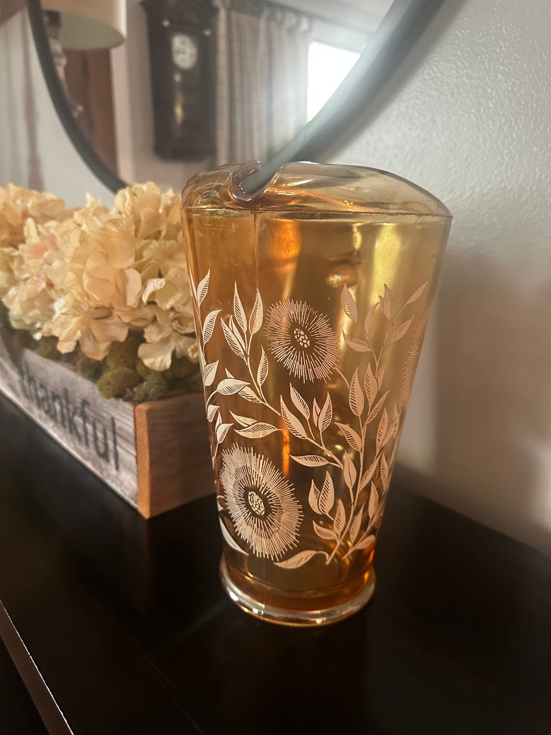 Vintage Jeanette Glass Marigold Cosmos Pitcher - Etsy