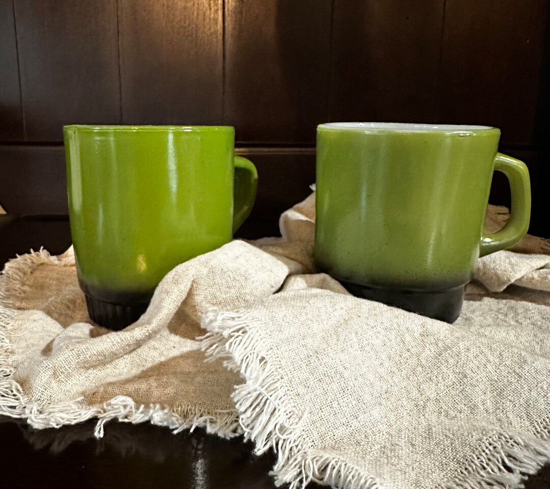 Set of Anchor Hocking Fire King Avocado Green and Black Mugs - Etsy