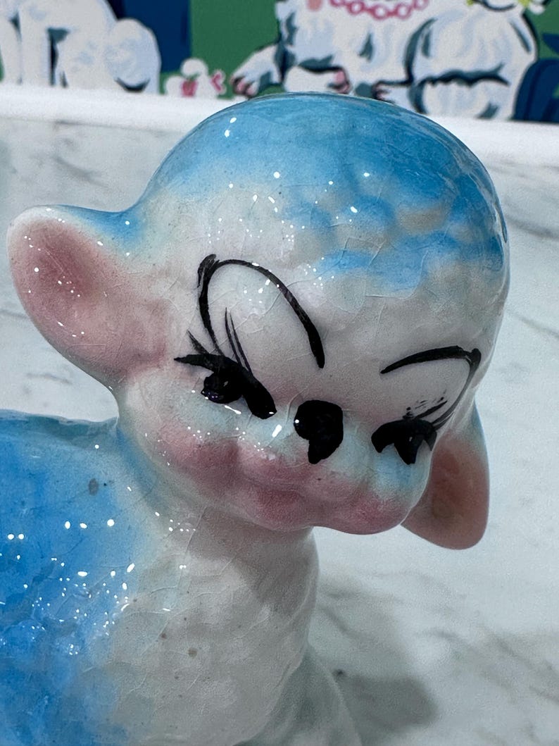 Vintage Pink and Blue Lamb Figurine Nursery Decor - Etsy