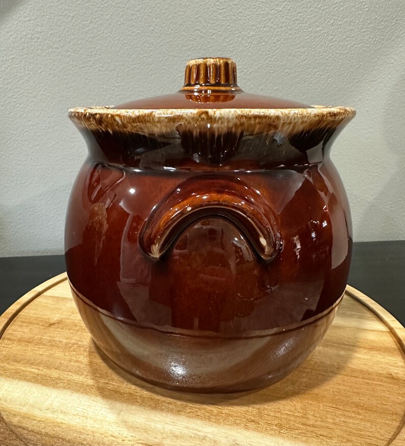 Vintage Drip Glaze Bean Pot / Cookie Jar - Etsy