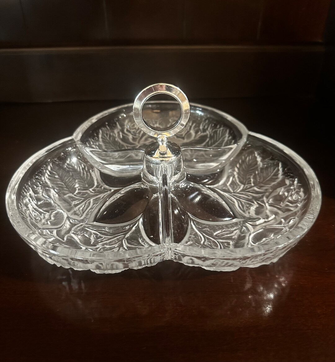 Vintage 3 Part Relish/candy Frosted Roses Dish - Etsy