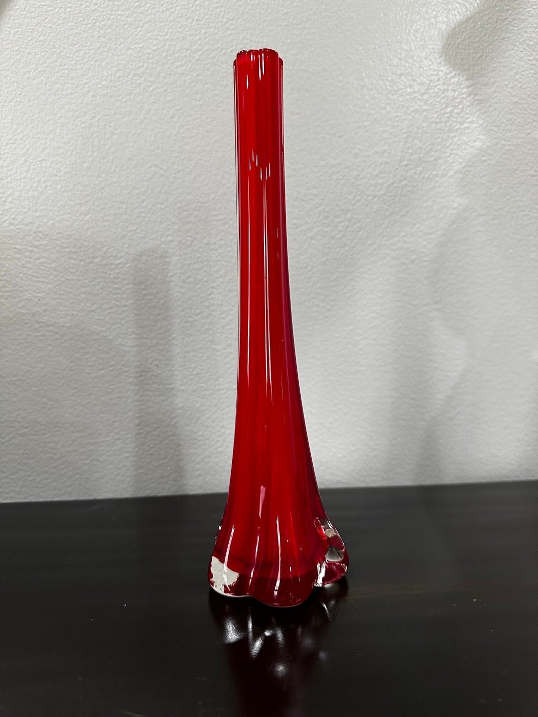 Vintage Red and Clear Glass Bud Vase - Etsy