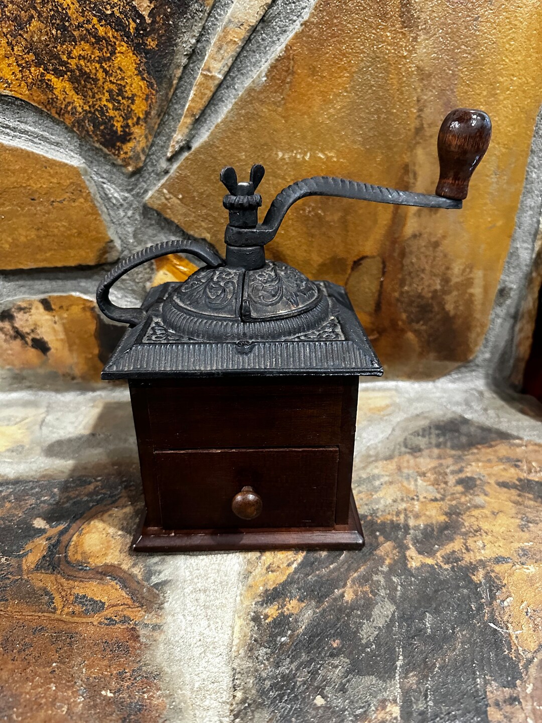 Antique Cast Iron and Wood Hand Crank Coffee Grinder - Etsy