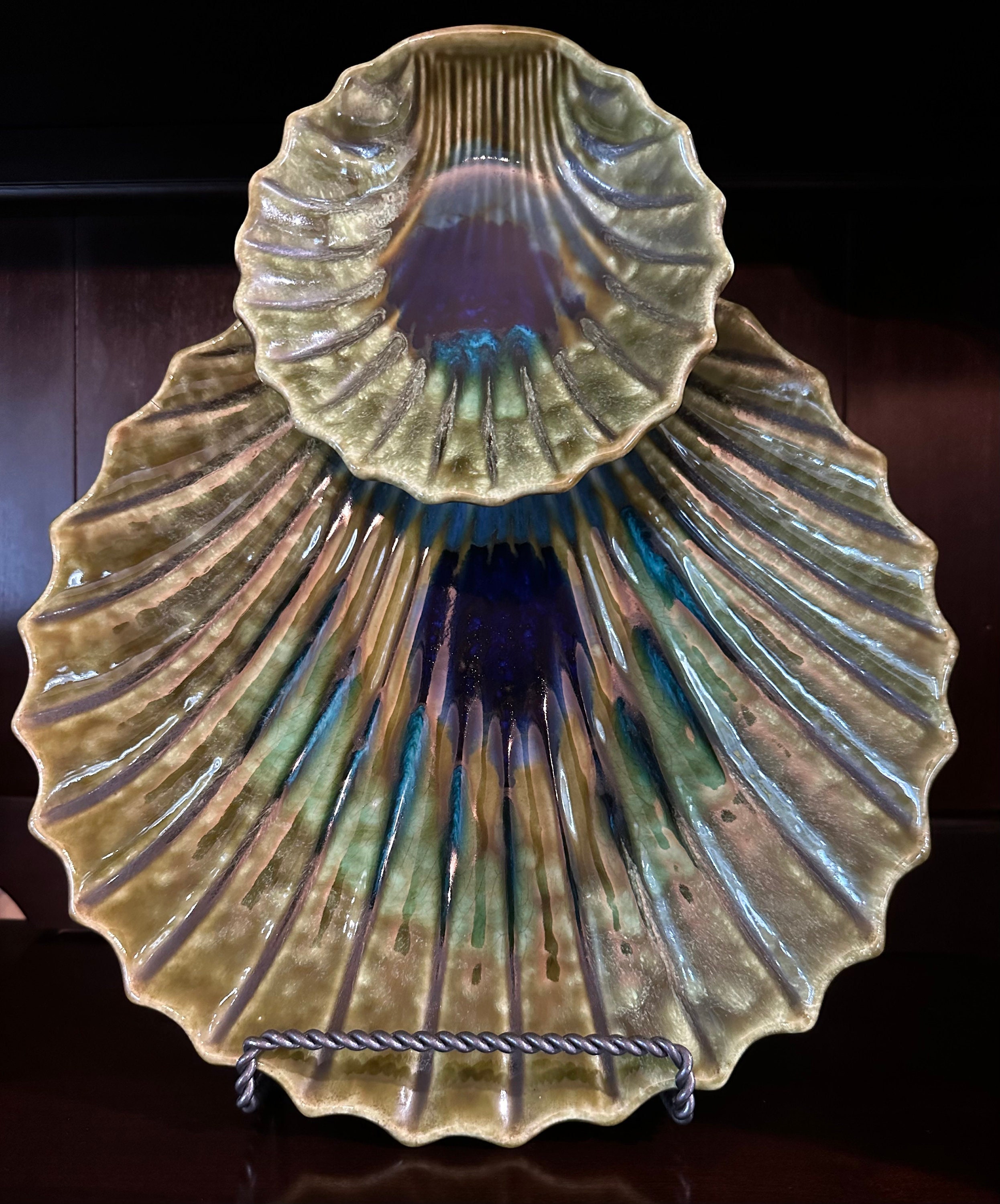 1968 Mccoy 2 Tiered Shell Design Chip , Vegetable and Dip Party Serving ...