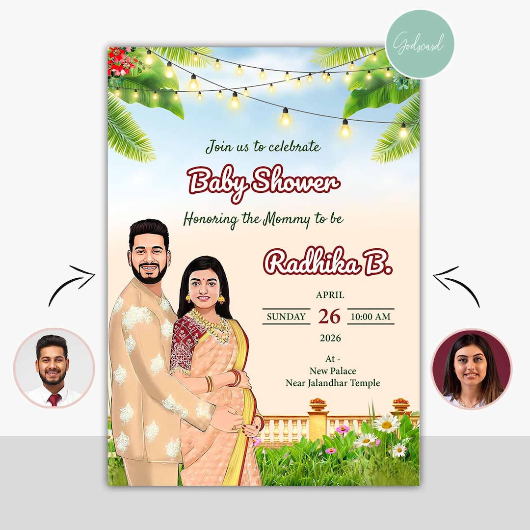 Custom Indian Caricature Baby Shower Invitation Hindu Godh Bharai ...