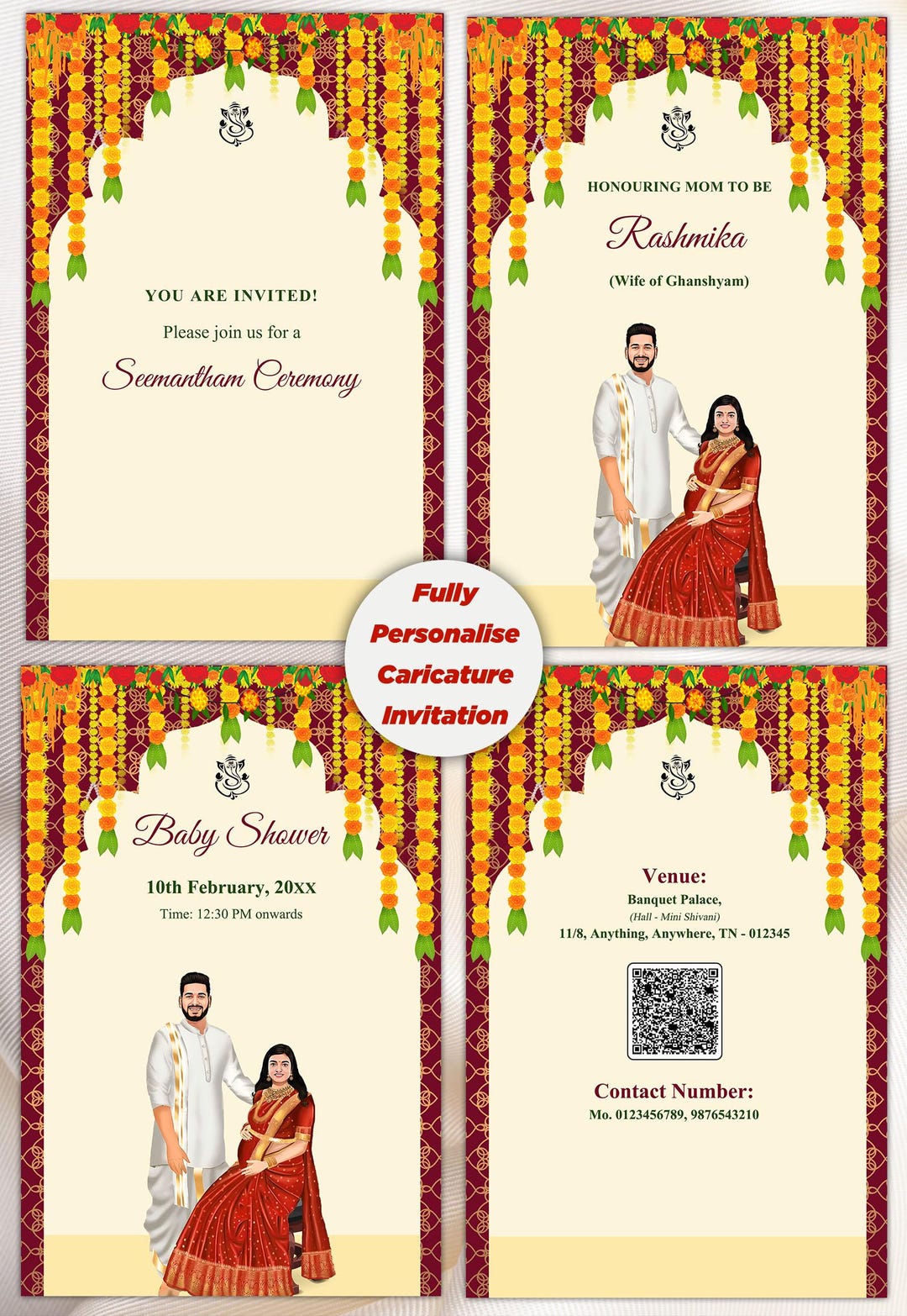 Indian Caricature Baby Shower Invitation Video: Personalized Maternity ...