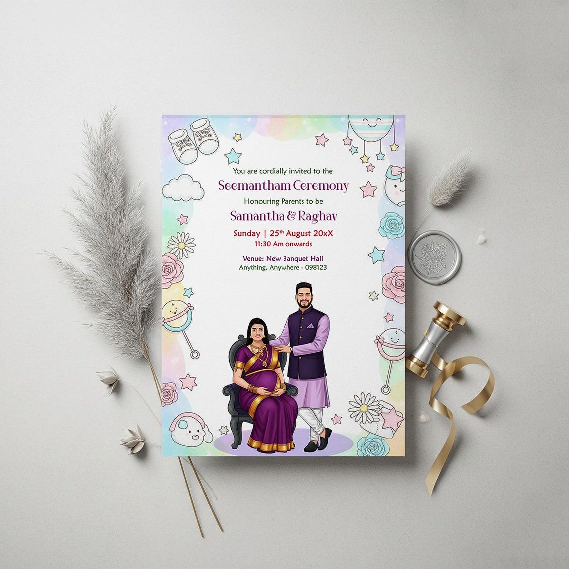 Custom Indian Baby Shower, Seemantha, Valaikappu, Maternity Invite ...