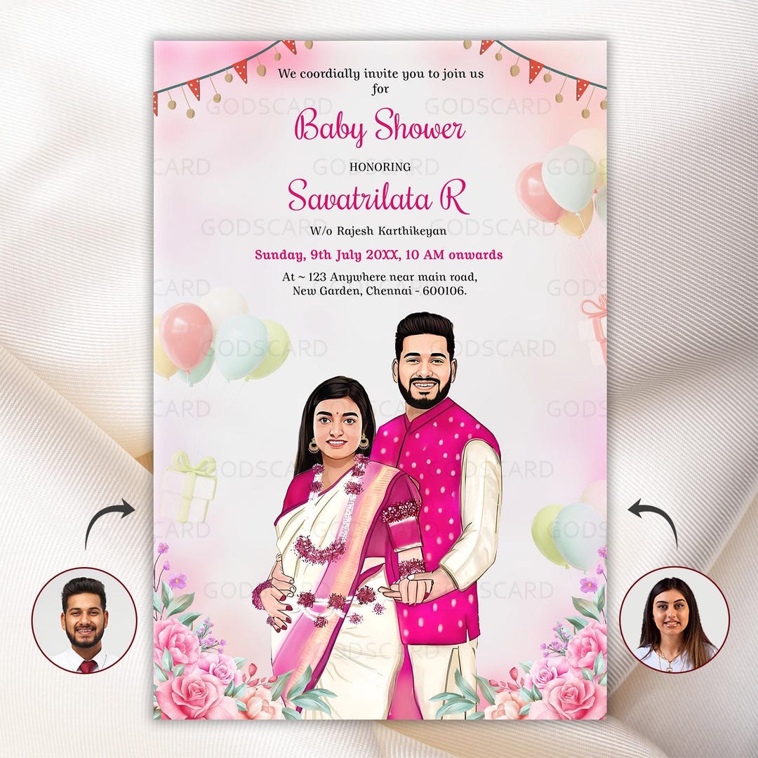 Indian Personalize Caricature Baby Shower Invitation | Hindu Seemantham ...