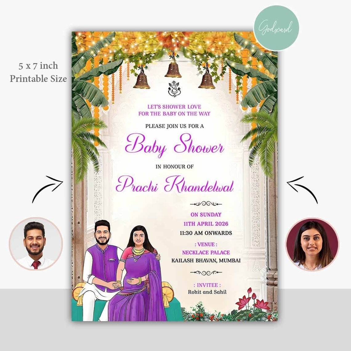 Indian Baby Shower Invitation Valaikappu, Hindu Godh Bharai Invite ...