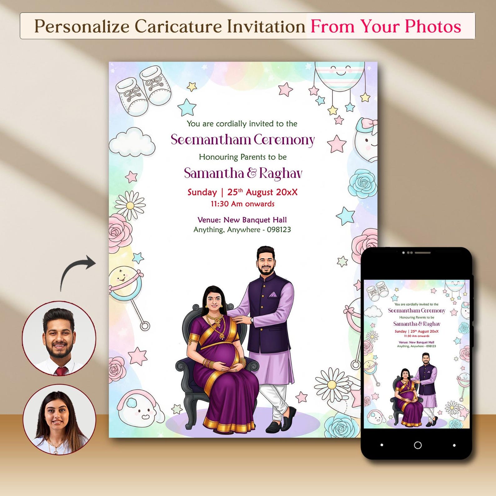 Custom Indian Baby Shower, Seemantha, Valaikappu, Maternity Invite ...