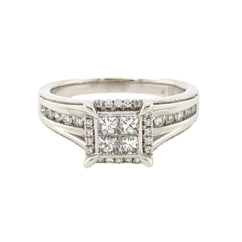 Invisible Set Princess Cut Cluster Diamond Engagement Ring, 14 Karat ...
