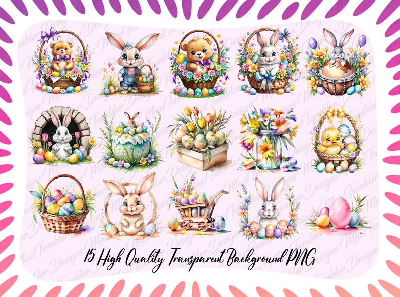 Watercolor Easter Clipart Bundle, Spring Clipart, Easter Bunny, Easter ...