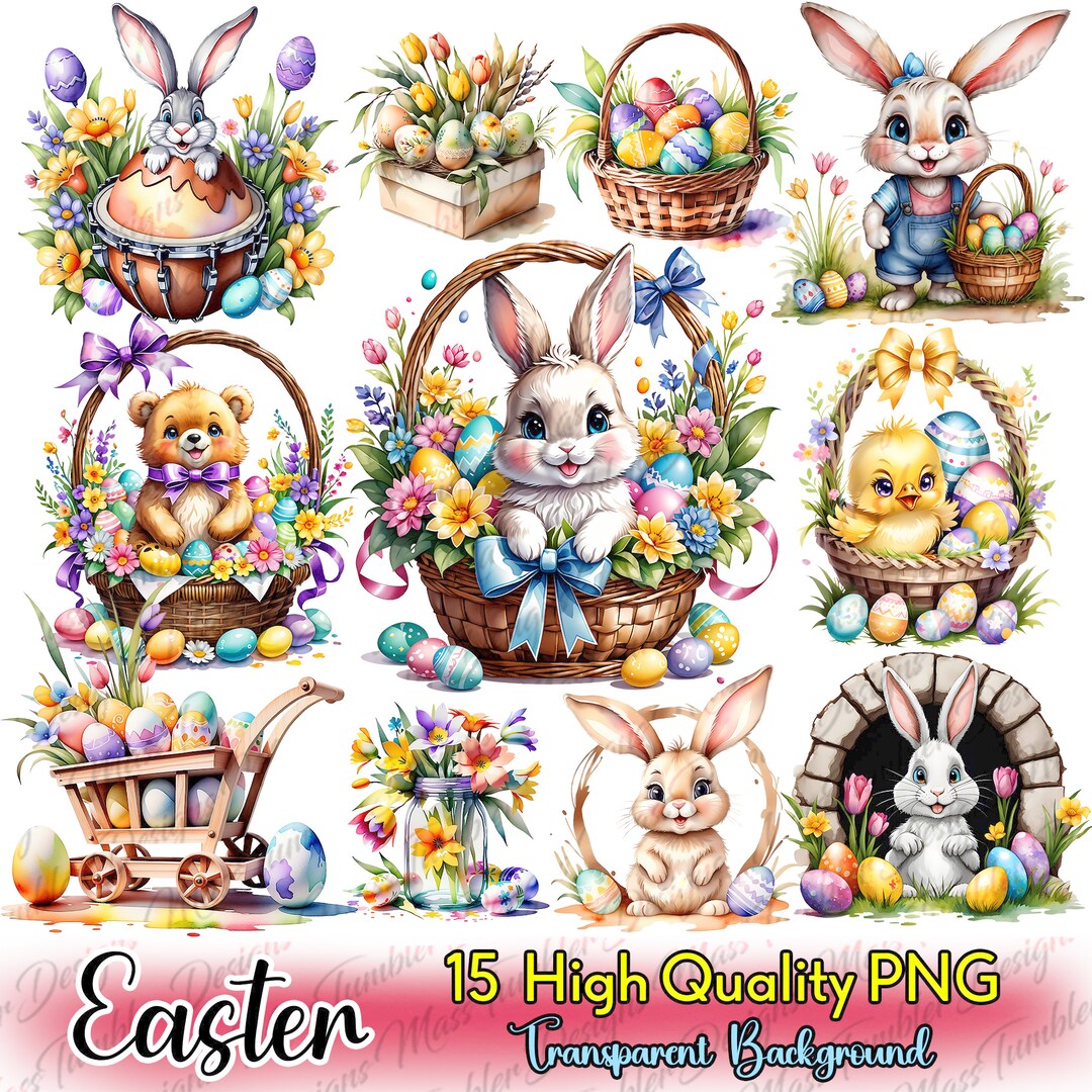 Watercolor Easter Clipart Bundle, Spring Clipart, Easter Bunny, Easter ...