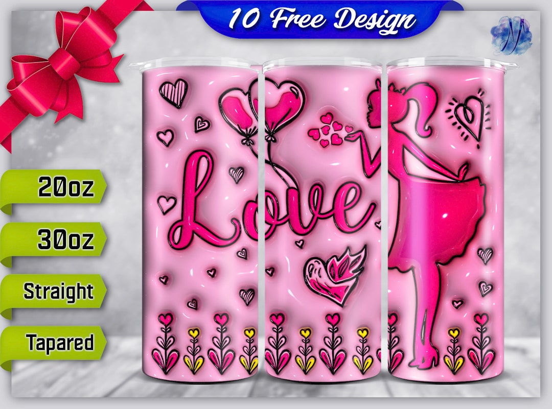 Love İnflated Tumbler Sublimation Designs, Hearts Skinny Tumbler Wrap ...