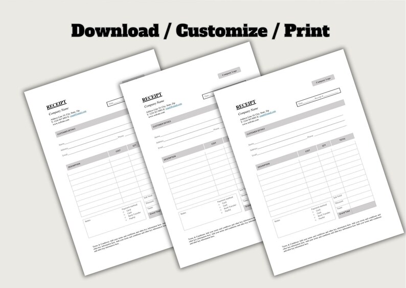 Editable Receipt Template: Invoice, Order, Job Estimate (word, Google ...
