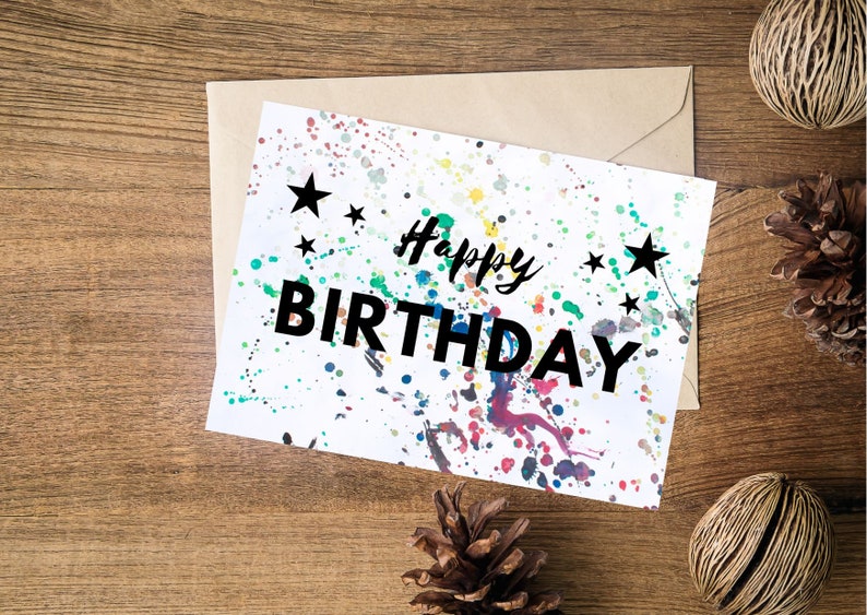Paint Splash Happy Birthday Digital Printable Card | Printable Card ...