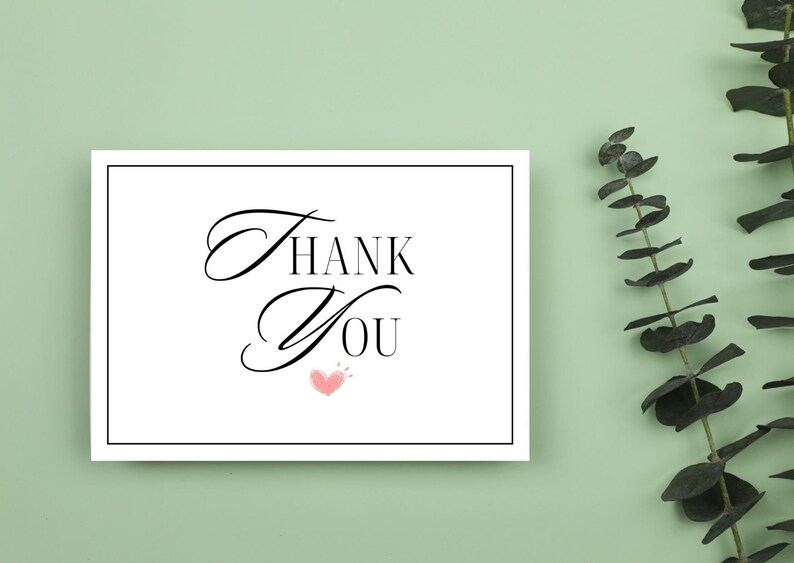 Script Thank You Card Template, Thank You Card Printable, Calligraphy ...