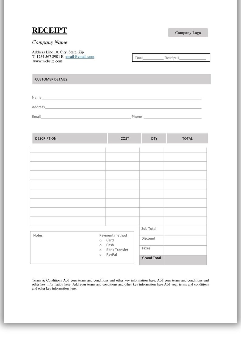 Editable Receipt Template: Invoice, Order, Job Estimate (word, Google ...