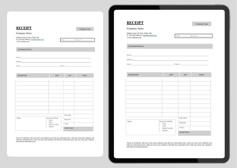 Editable Receipt Template: Invoice, Order, Job Estimate (word, Google ...
