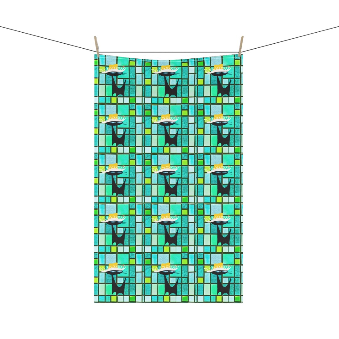 Midcentury Modern Atomic Black Vacay Cat Ocean Colors Tile Pattern ...