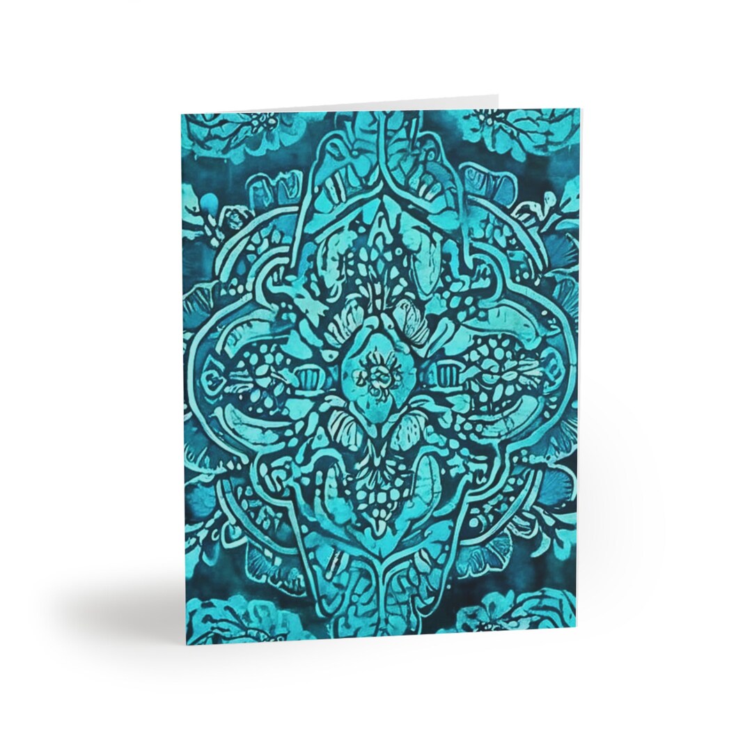 Teal Sumatran Water Garden Batik Decorative Art Note Greeting Cards 8 ...