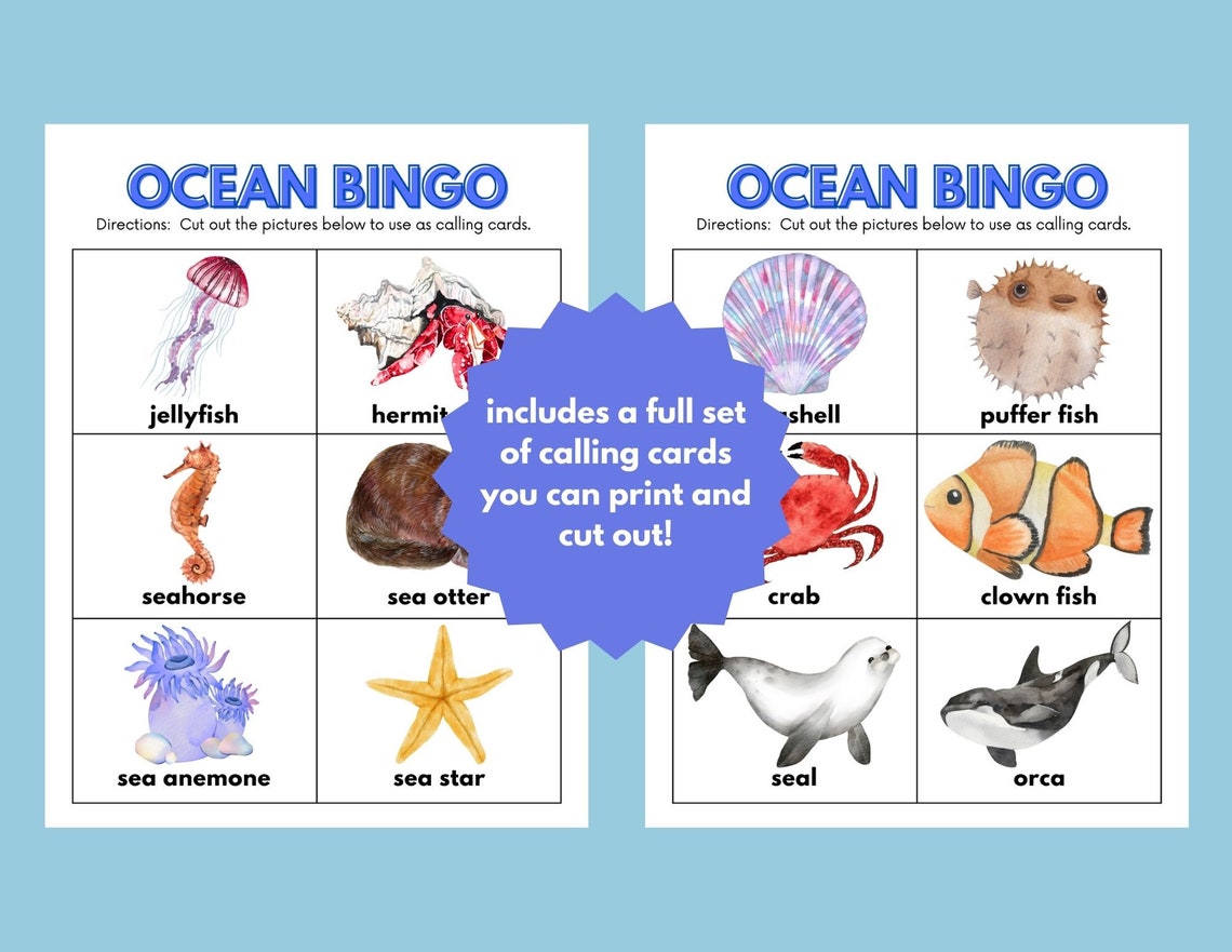 Ocean Animal Bingo Cards - Etsy