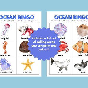 Ocean Animal Bingo Cards - Etsy