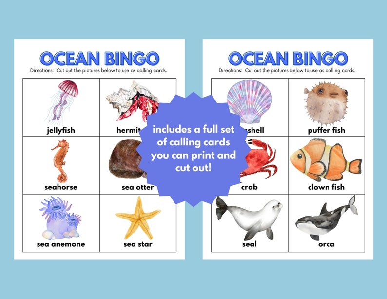 Ocean Animal Bingo Cards - Etsy
