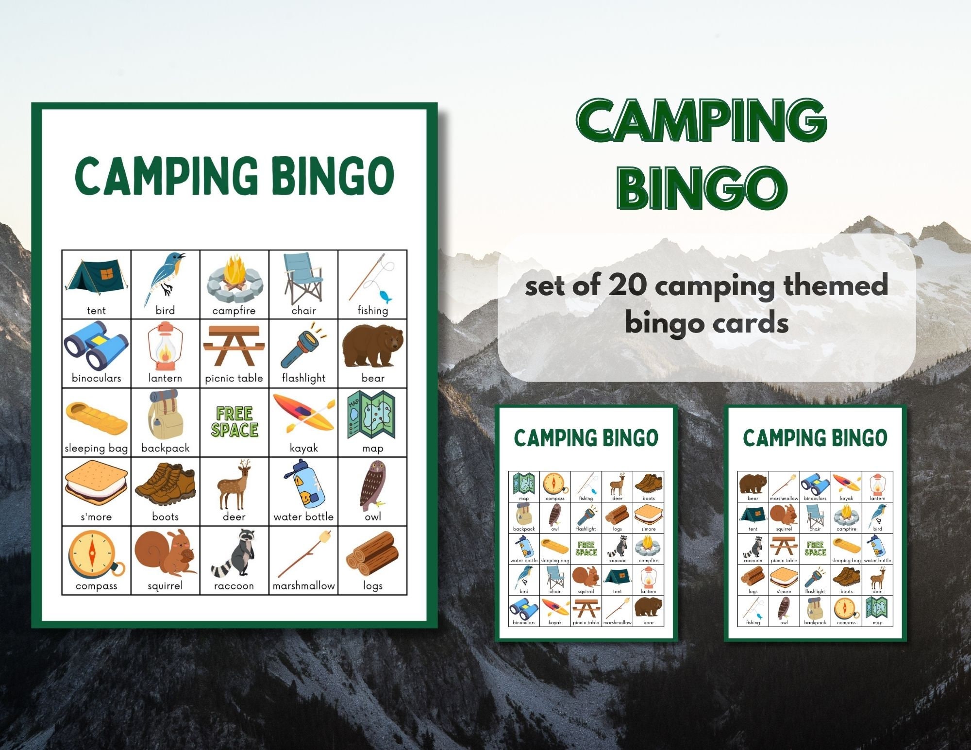 Camping Themed Bingo Cards - Etsy