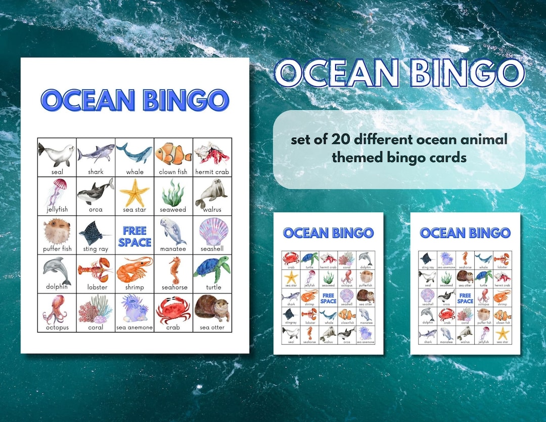 Ocean Animal Bingo Cards - Etsy