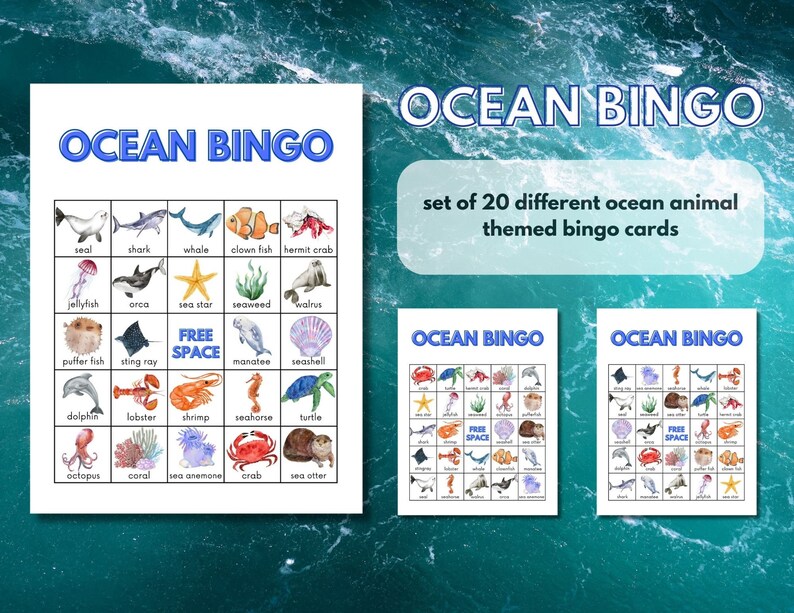 Ocean Animal Bingo Cards - Etsy