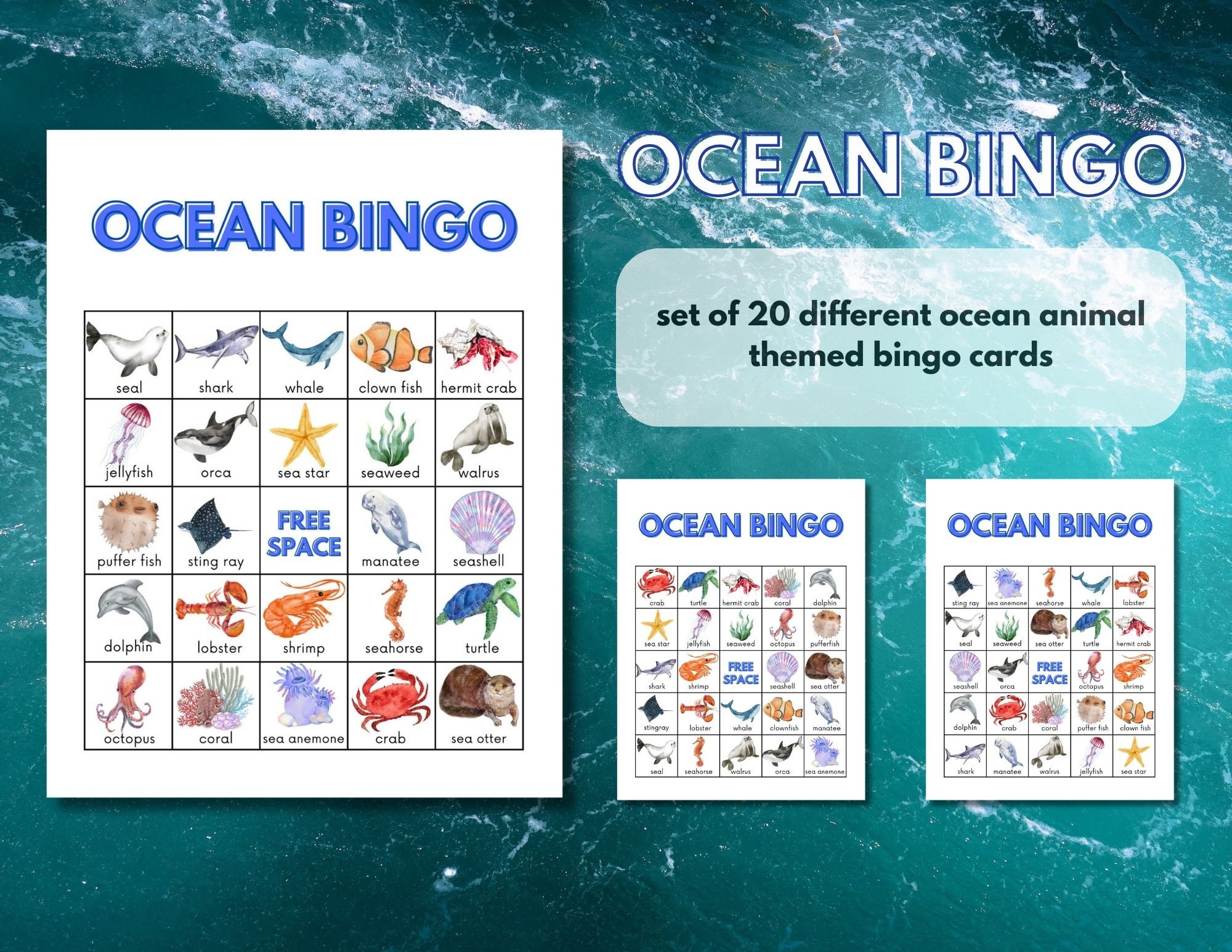 Ocean Animal Bingo Cards - Etsy