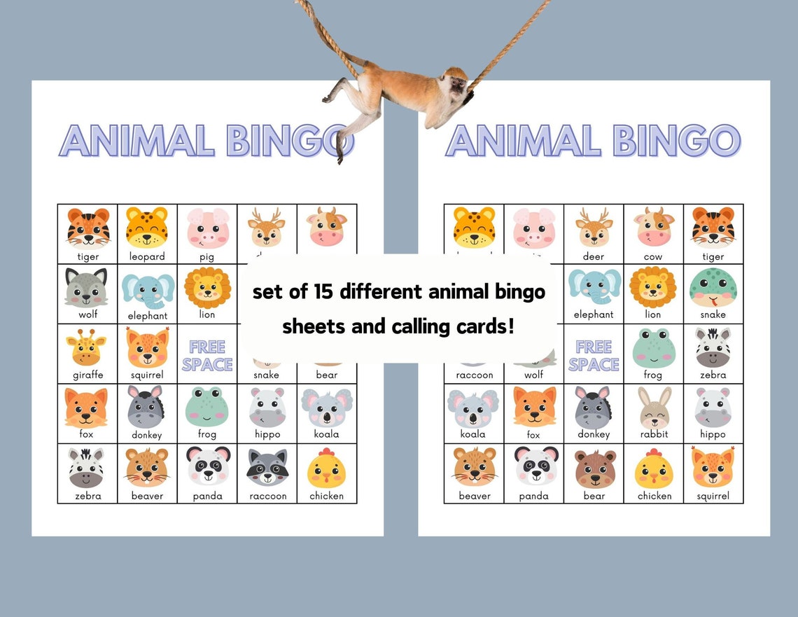 Animal Bingo Cards - Etsy