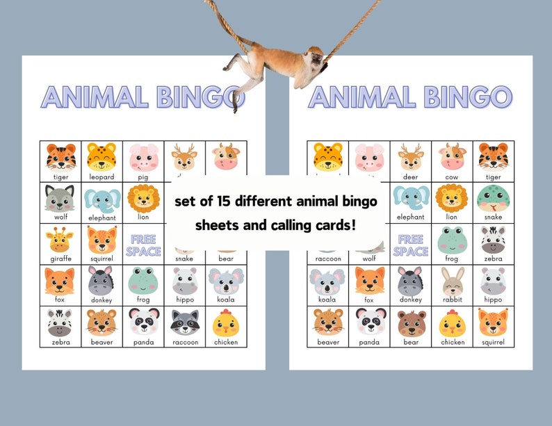 Animal Bingo Cards - Etsy