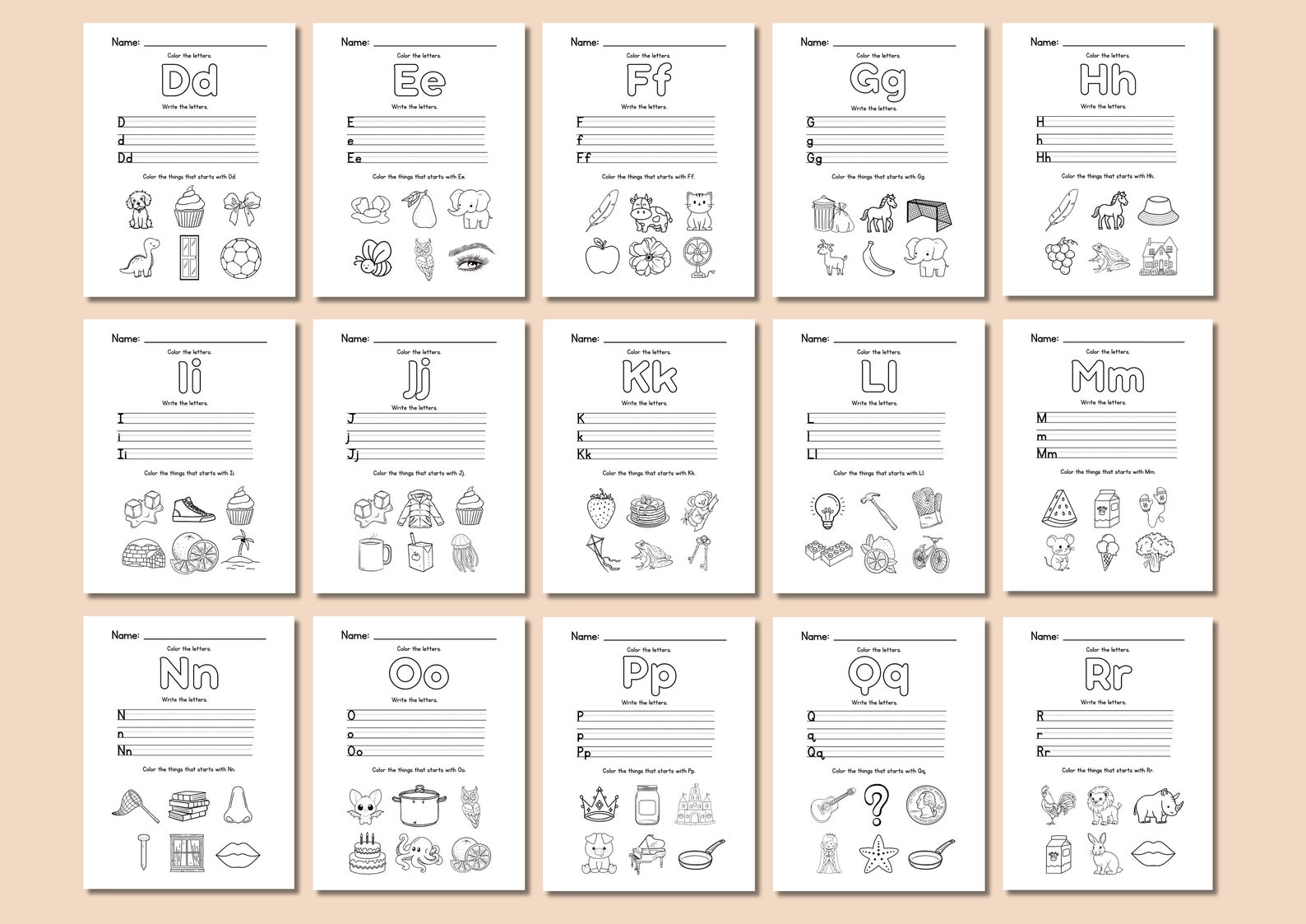 A to Z Trace and Color Worksheets - Etsy