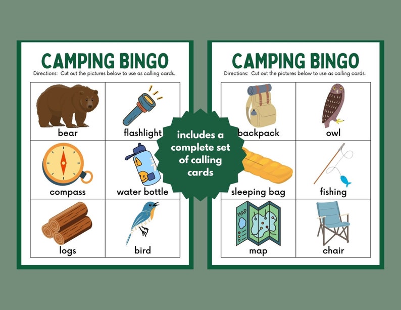 Camping Themed Bingo Cards - Etsy